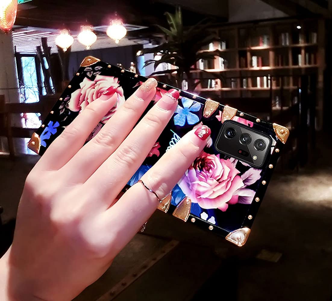 Babemall Compatible for Samsung Note 20 Ultra 5G Case, Elegant Blu-ray Square Flower Floral Shockproof Phone Case for Women Girls,Protective Back Cover (Flower 3)