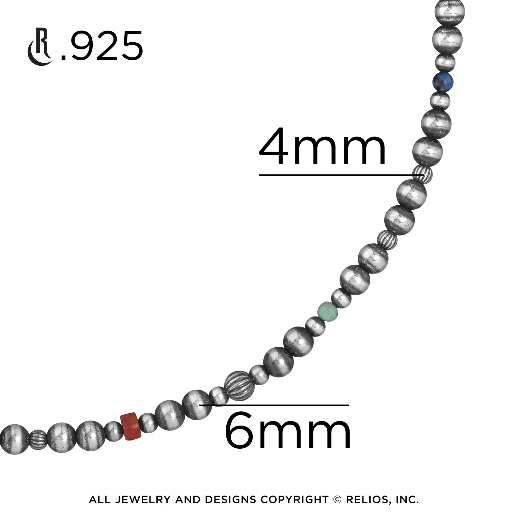 American West Sterling Silver Women's Necklace Multi Gemstone Beaded 18 to 20 Inch