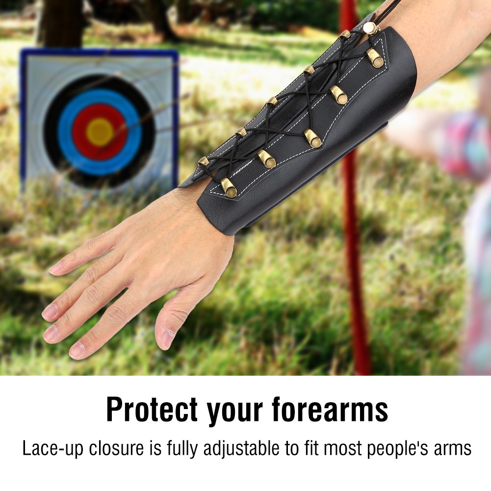 Archery Arm Guards PU Leather Archery Arm Guard Shooting Gear with Adjustable Straps for Bow Hunting Shooting (Black)