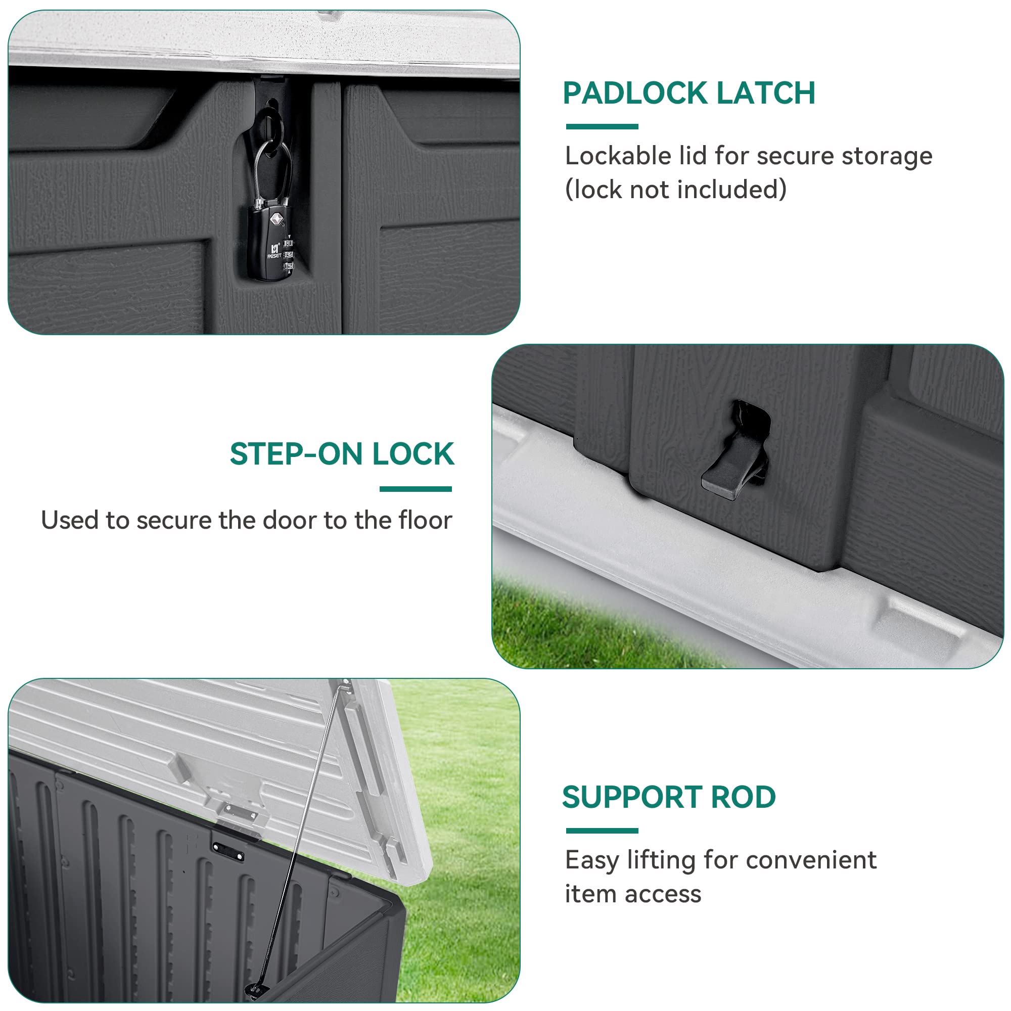 YITAHOME Outdoor Resin Storage Sheds, 39 in Height Lockable Waterproof Horizontal Shed w/o Shelf,Easy to Assemble Shed Storage for Garden Tools, Dark Gray