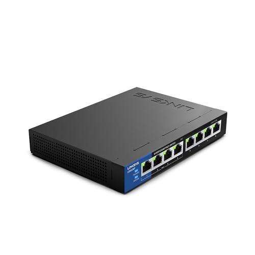 Linksys LGS108P 8 Port Gigabit Unmanaged Network PoE Switch with 4 PoE+ Ports @ 50W - Ideal for Business, Home, Office, IP Surveillance - Desktop Ethernet Switch Hub with Metal Housing