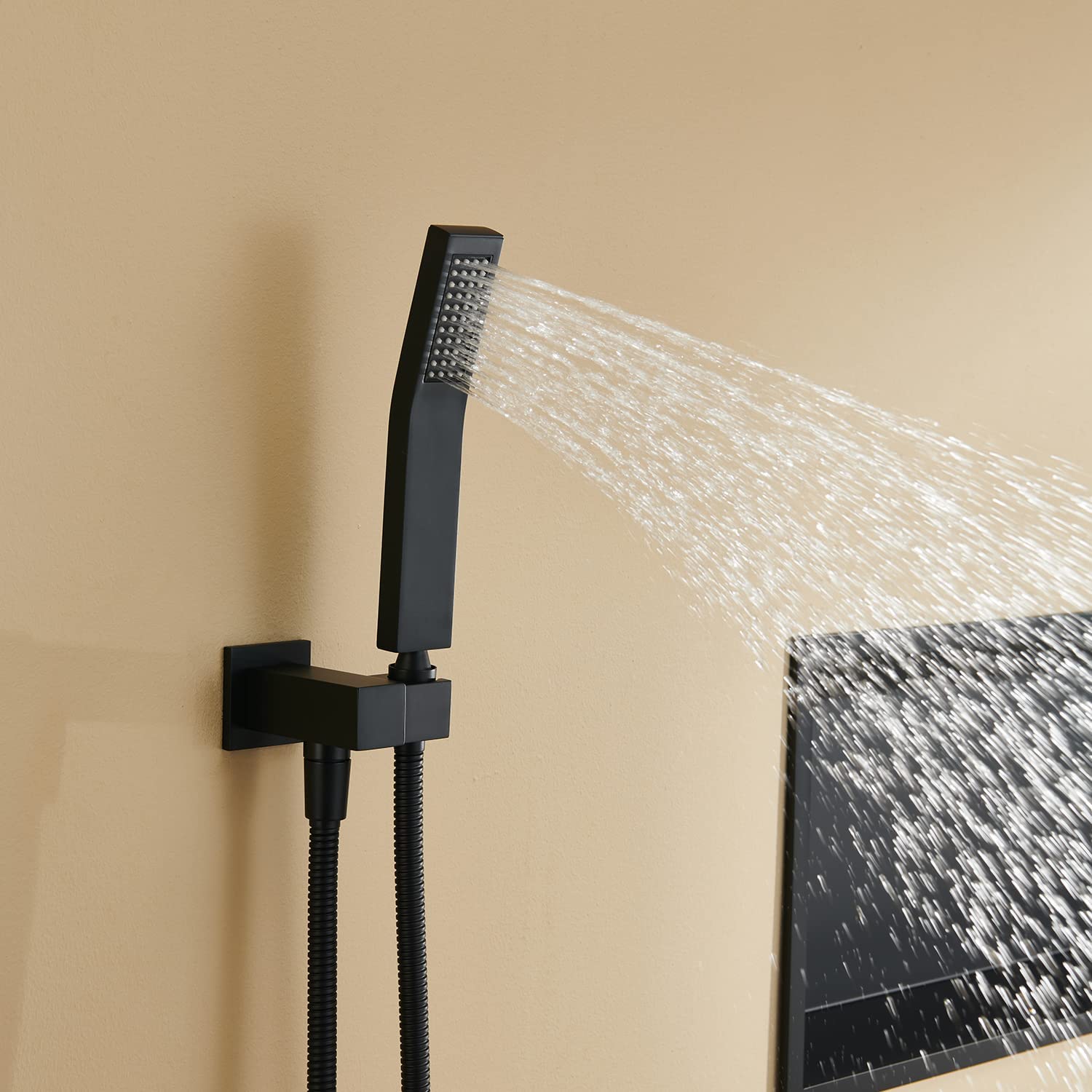 Artiqua Rain Shower System 12 Inches Shower Combo Set Black Wall Mount Faucet Bathroom Faucets with Rainfall Shower Head and Hand Shower