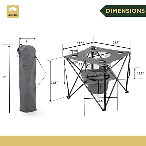 ARROWHEAD OUTDOOR 33.5β Portable Folding Tailgate Table, 4 Cup Holders, Food Basket, Insulated Cooler, No Sag Surface, Square, Carrying Case, Steel Frame, High-Grade 600D Canvas, USA-Based Support