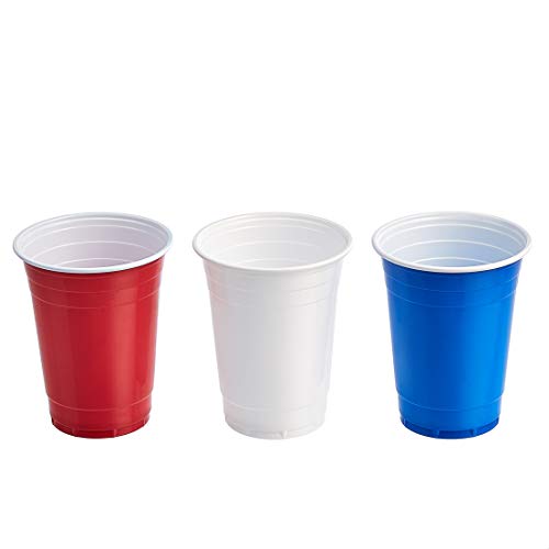 Amazon Basics Plastic Cups, 16oz, Pack of 120, Red, White, and Blue