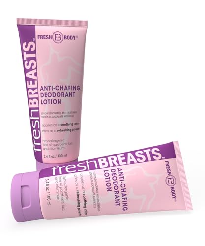 Fresh Body FB Breasts Anti Chafing Deodorant Lotion to Powder, 3.4oz (Pack of 2) - Anti Chafe Cream Whole Body Deodorant for Women, Inner Thighs & Areas that Sweat, No Talc, Aluminum and Fragrance