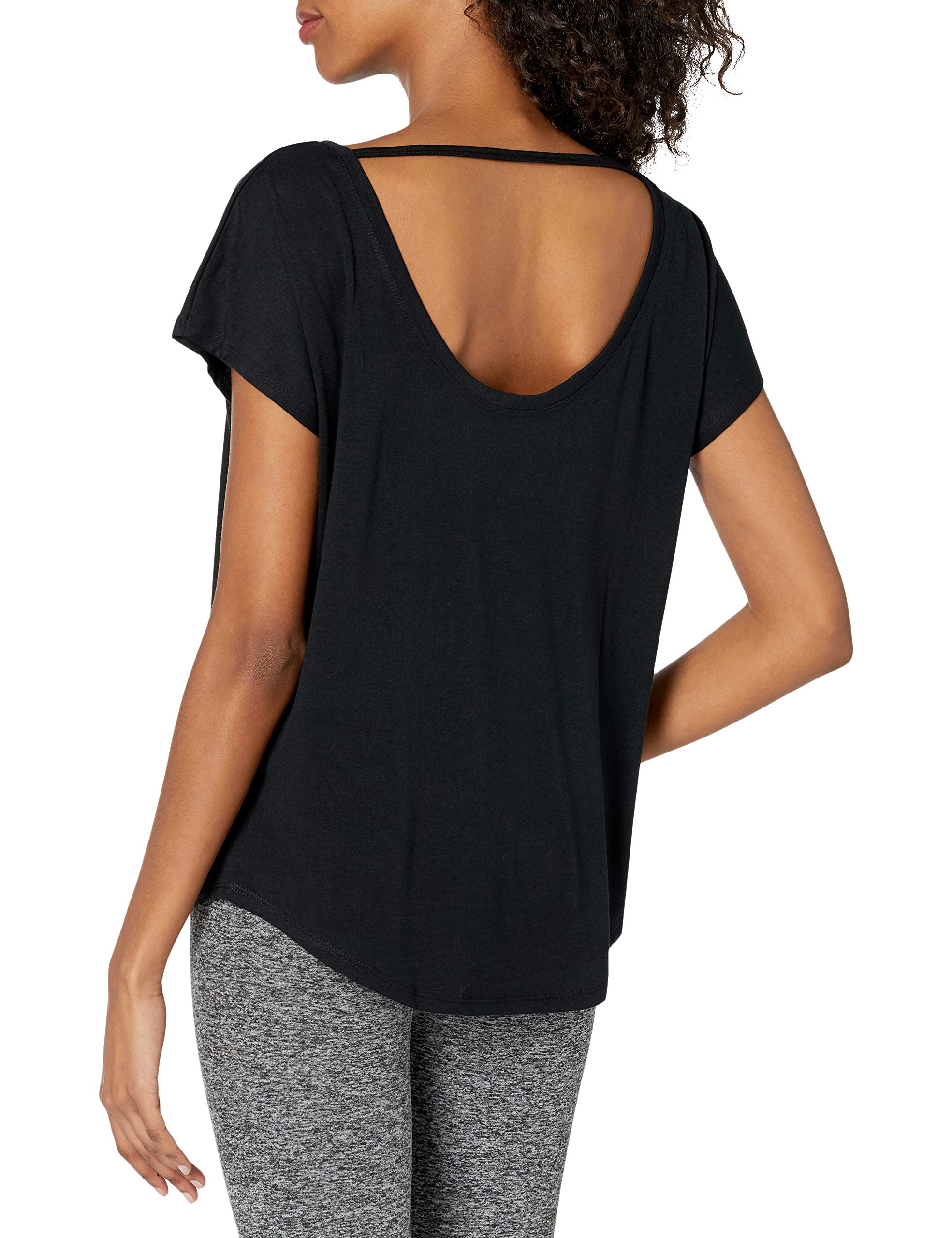 Amazon Essentials Women's Studio Relaxed-Fit Open-Back Short-Sleeve T-Shirt, Blue Heather Nightshadow, Large