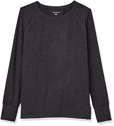 Amazon Essentials Women's Brushed Tech Stretch Long-Sleeve Crewneck Shirt (Available in Plus Size), Black/Space Dye, Large