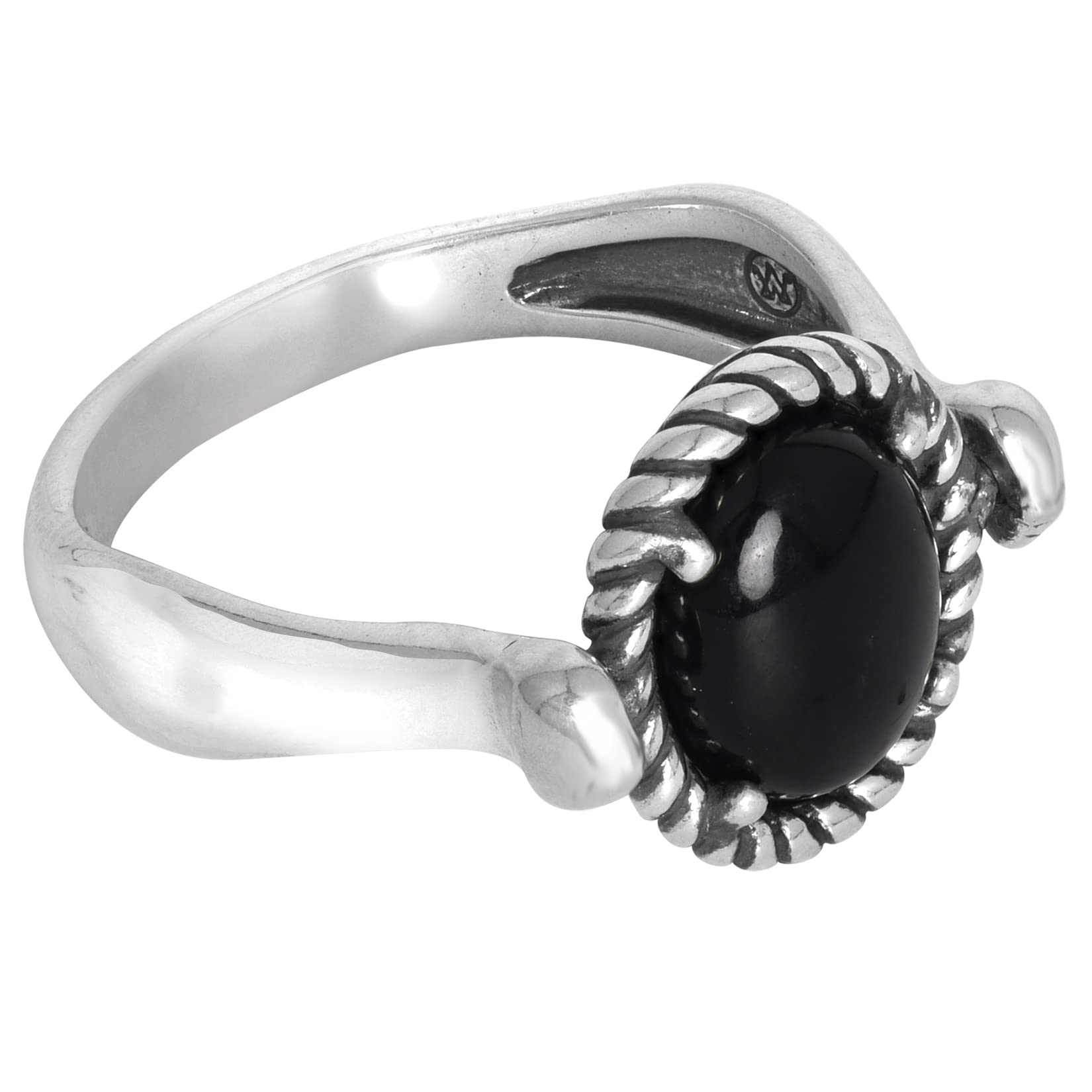 American West Sterling Silver Women's Revesable Ring Black Agate Gemstone Thunderbird Symbol Design Size 8