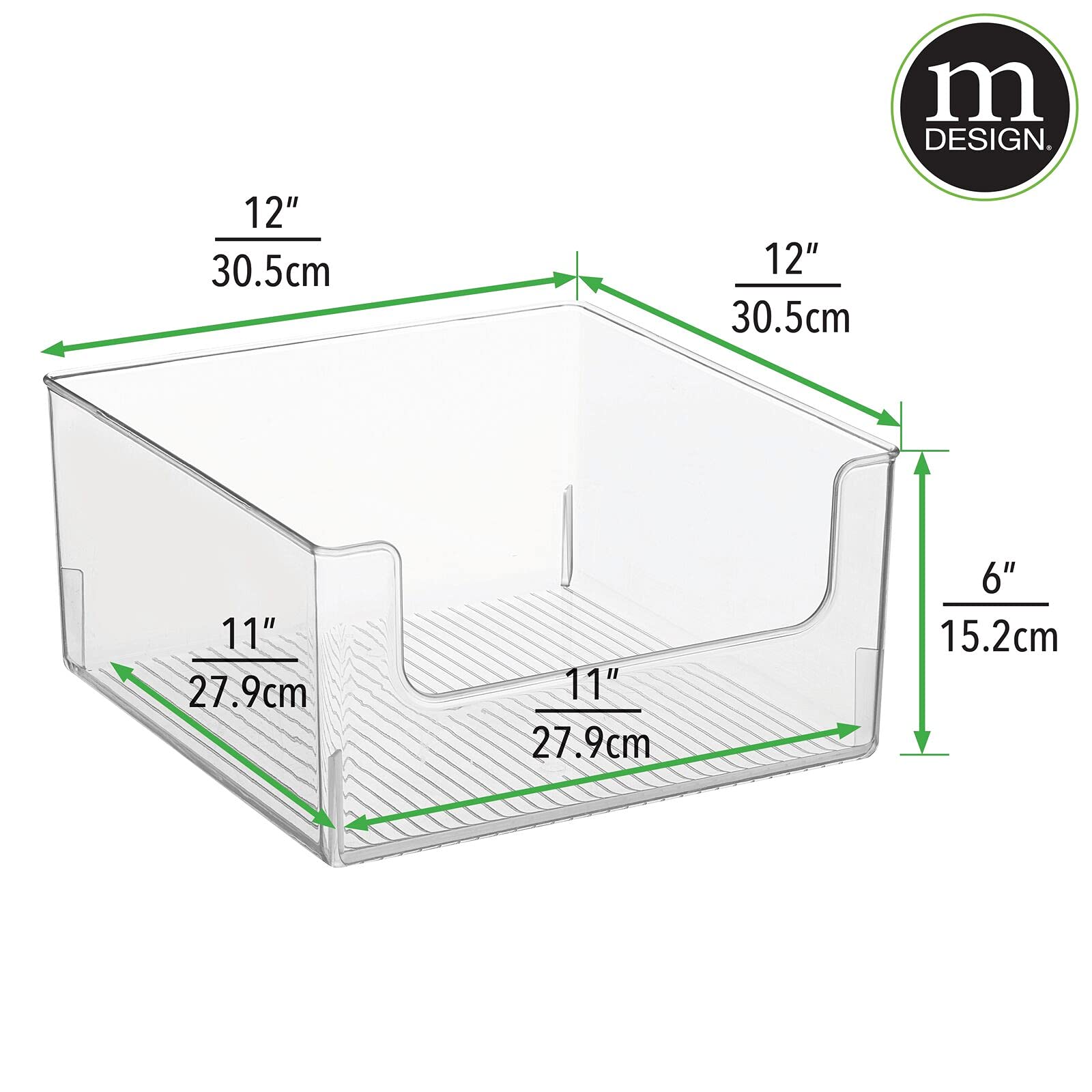 mDesign Modern Wide Plastic Open Front Dip Storage Organizer Bin Basket for Home Office Organization - Shelf, Cubby, Cabinet, and Closet Organizing Decor - Ligne Collection - 4 Pack - Clear