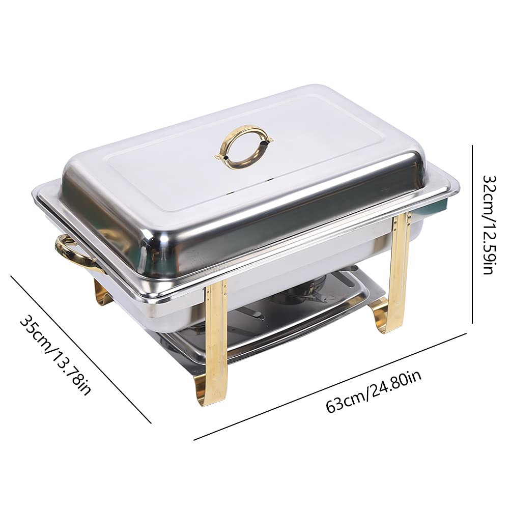 BANLICALI 9L Chafing Dish Warmer, Stainless Steel Catering Buffet Servers Tray with Water Basin Tabletop Gold Insulation Container for Parties Banquet Event Restaurant