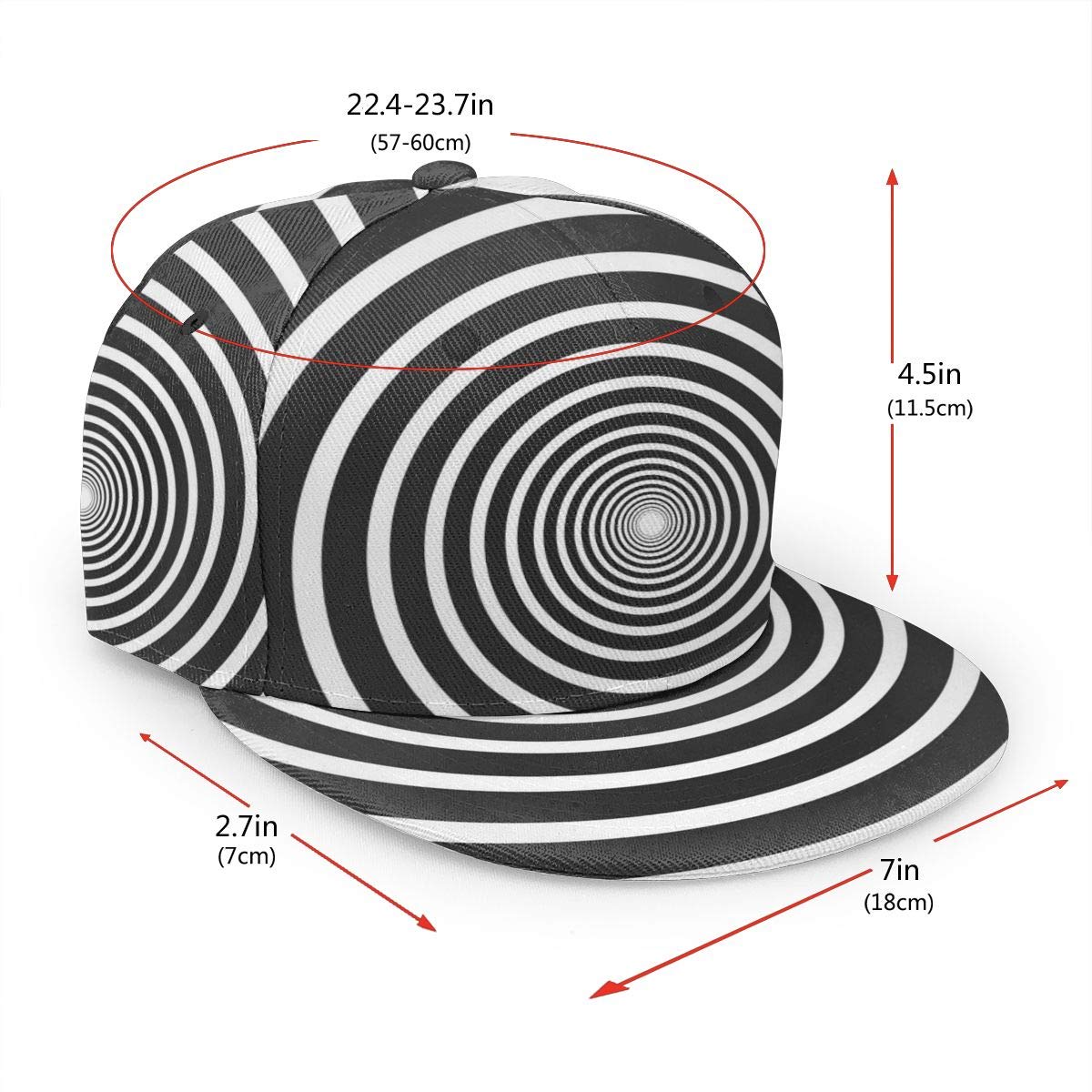 antkondnm Psychedelic Spiral Flat Bill Brim Cap, Cool Hip Hop Trucker Hat Men Women Adjustable Baseball Caps