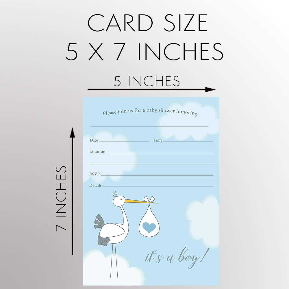 Baby Shower Invitations It's a Boy Fill in the Blank Invitations Special Delivery Invites Stork Crane Bird Blue Boys Printed Cards (15 Count)
