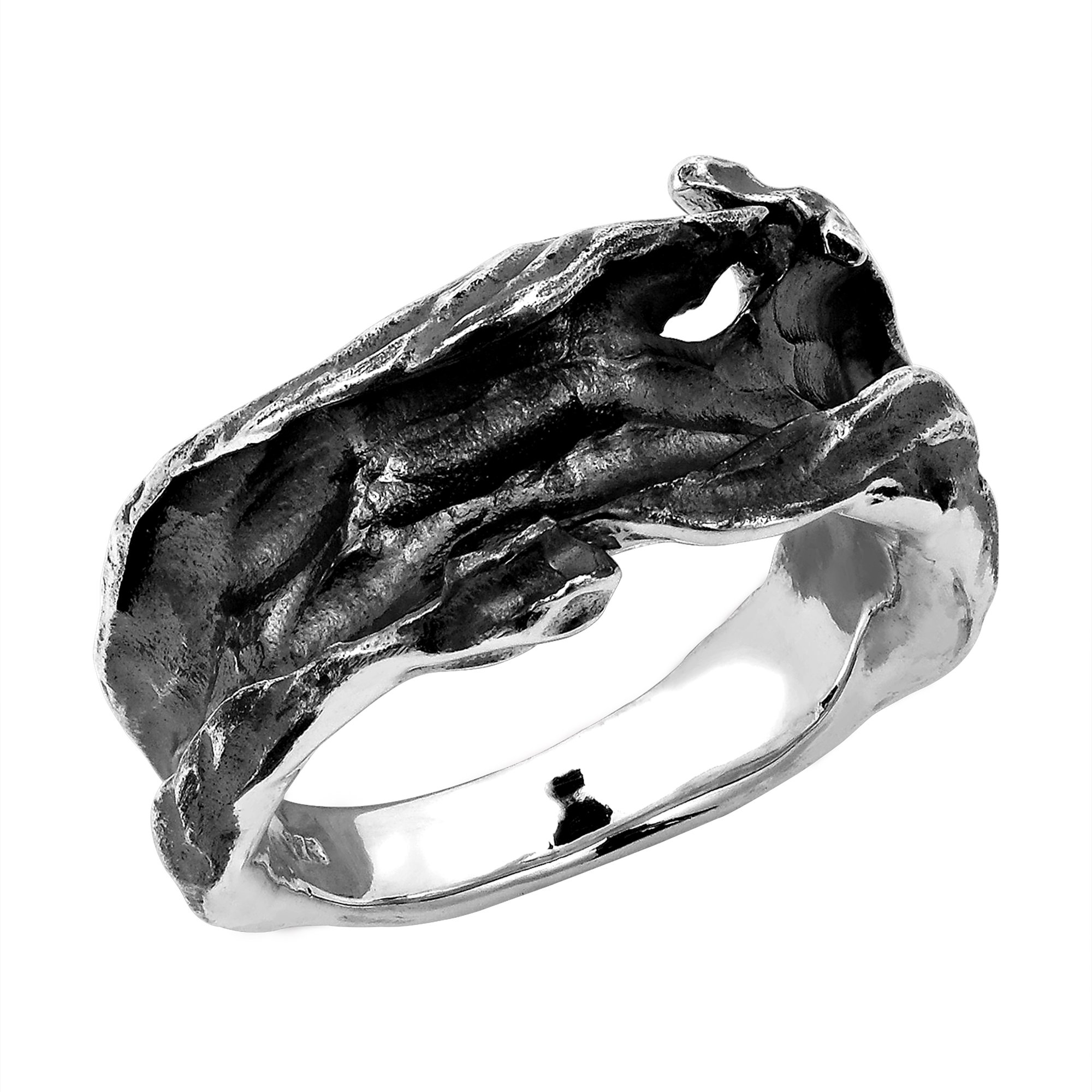 AeraVida Unique Burnt Flame Fire Oxidized Sterling Silver Ring | Gothic Comfort Fit Silver Rings for Women | Sterling Silver Rings Size 8