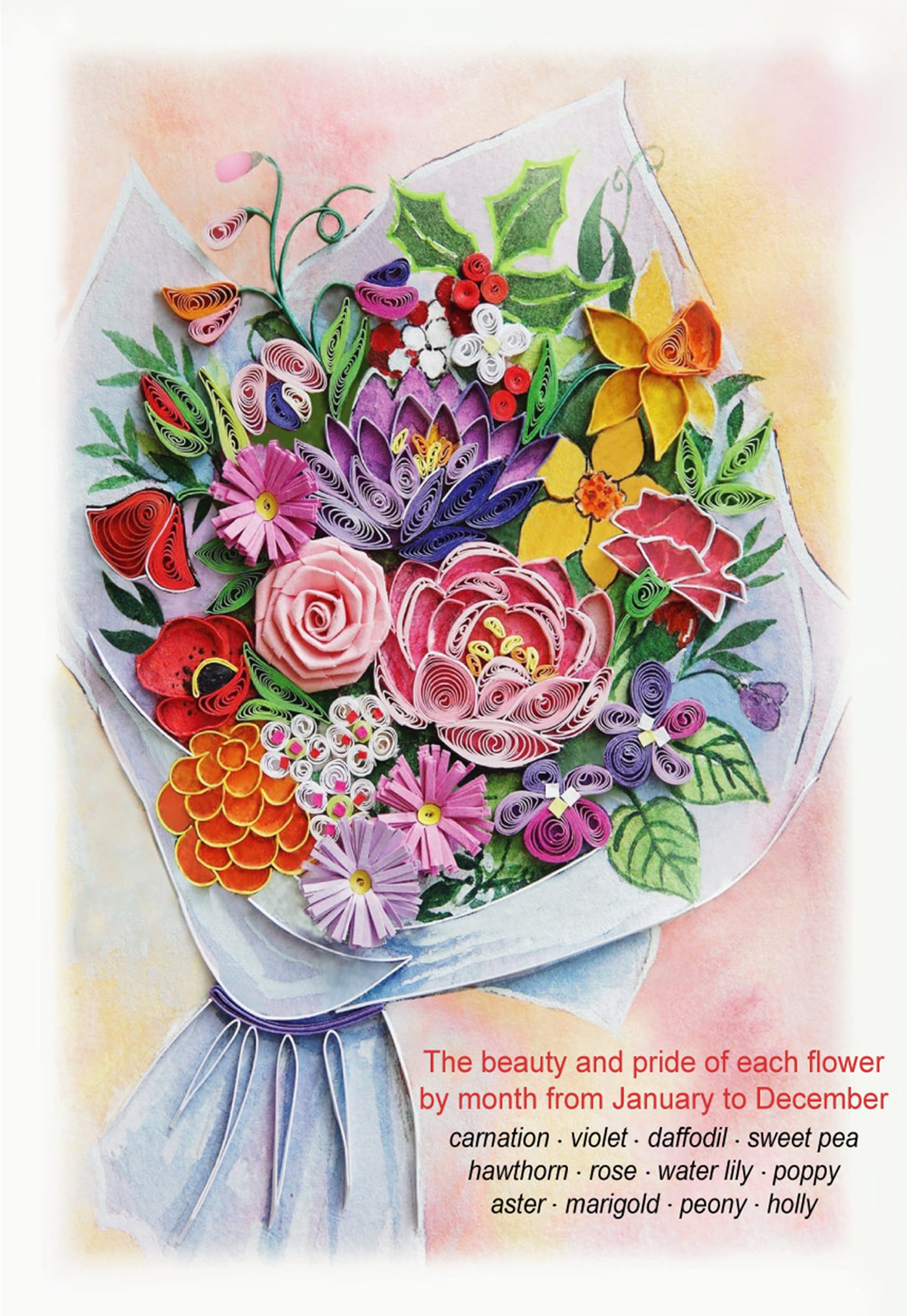 TUMYBee Colorful Bouquet Quilling Floral Card, Anniversary, Thank You, Birthday, 5 x 7 inch