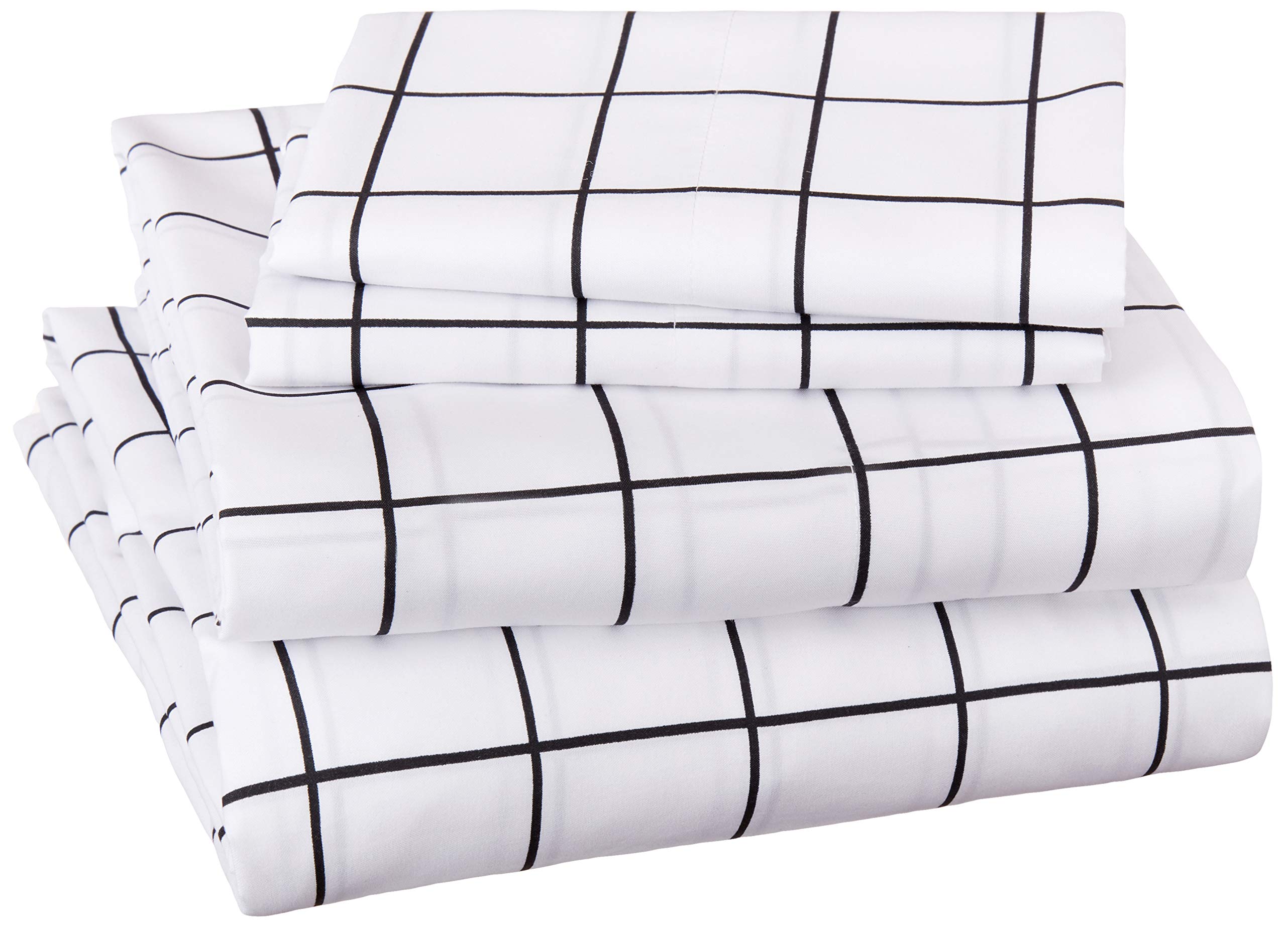 Amazon Basics Soft Microfiber 3-Piece Bed Sheet Set with Elastic Side Pockets, Full, Tide Pool Simple Stripe, Striped