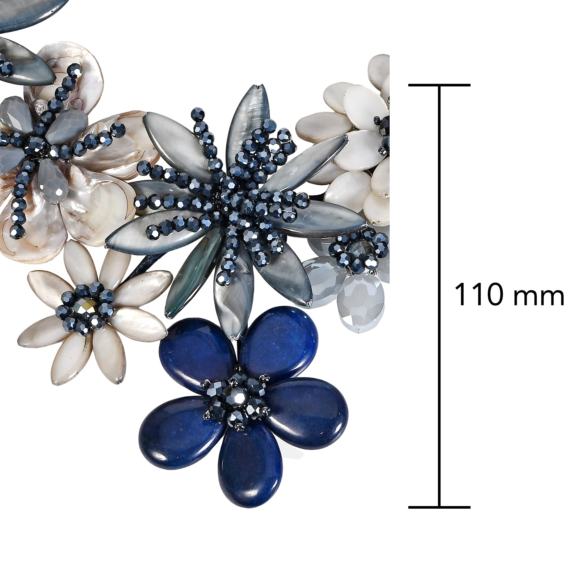 AeraVida Unique Night Garden Black and Blue Stone with Crystal Bead Statement Necklace | Handmade Flower Collar Necklace | Boho Jewelry | Gift for HER
