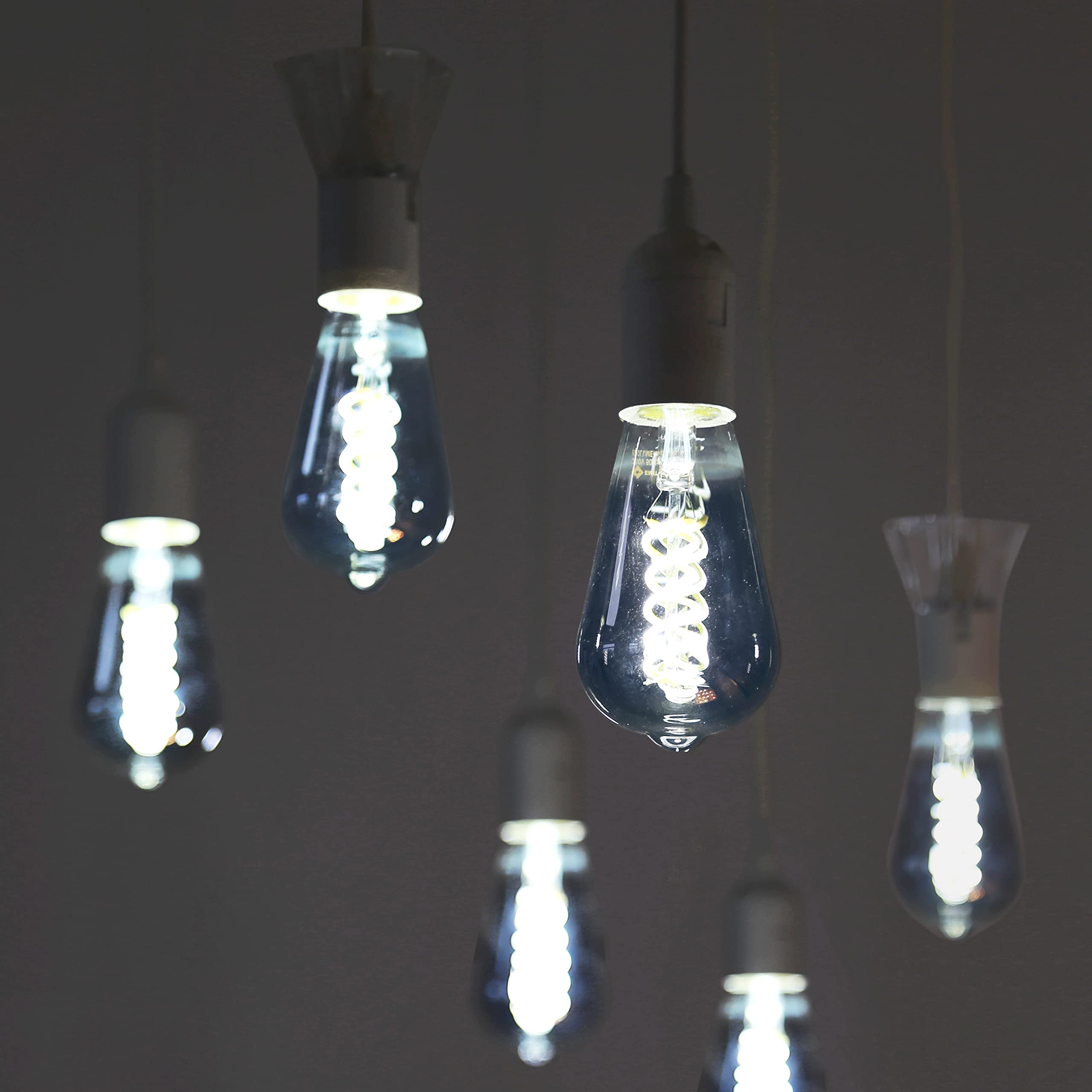 Austin Coast ST19/ST58 Vintage LED Edison Bulb,4.5W Daylight 5000K,Dimmable Flexible Spiral LED Filament Light Bulb with Smoky Grey Glass,4.5W Equivalent to 45W, E26 Base(4.5W-5000K-6 Pack)