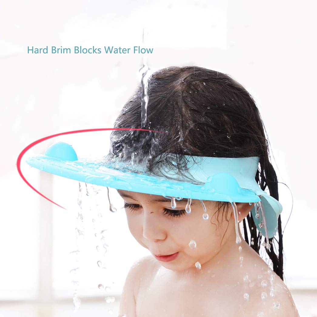 Baby Silicone Shower Cap Bathing Hat, Adjustable Shower Cap Kids, Infants Soft Protection Funny Safety Visor Cap for Toddler Children, Adjustable Sticker, Comfortable, Soft, Safe, Waterproof (Yellow)