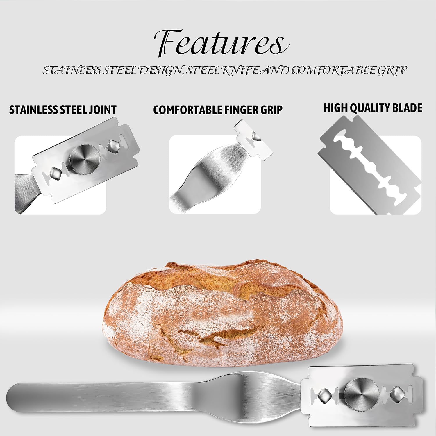Sysmashing Premium Bread Lame for Dough Scoring Knife,Stainless Steel Bread scoring tool, Tool Sourdough Slashing with 5 Blades Included Leather Protector Cover