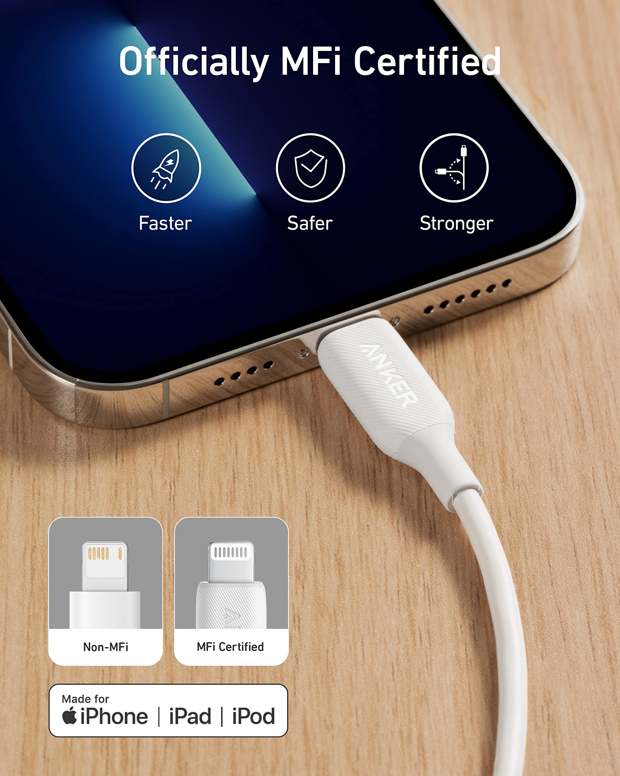 Anker PowerLine III Lightning Cable [2-Pack, 3 ft] iPhone Charger Cord MFi Certified for iPhone 11 Pro Max, 11 Pro, X, Xs, Xr, Xs Max, 8, 8 Plus, 7, 7 Plus, 6, 6 Plus and More, Ultra Durable (White)