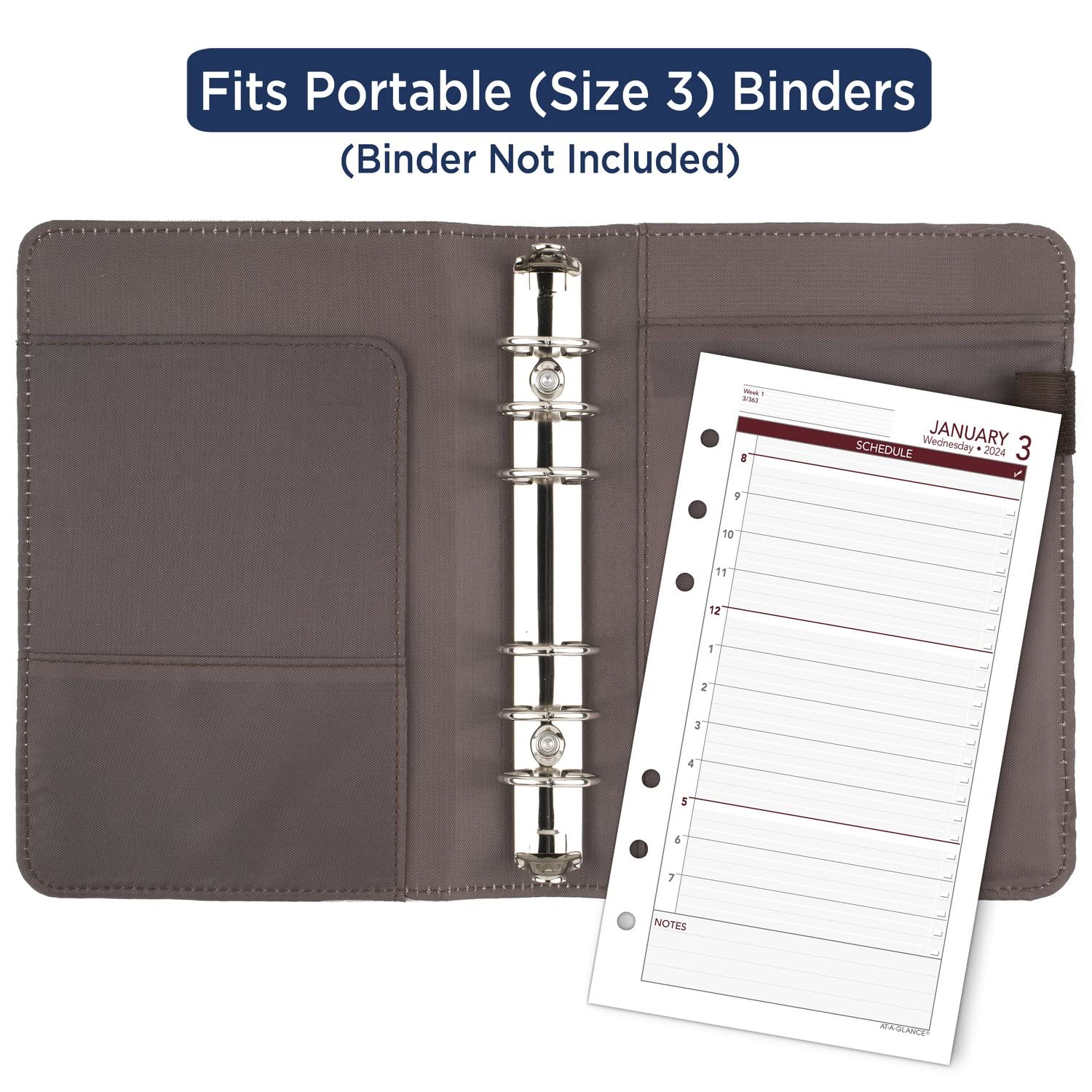AT-A-GLANCE 2024 Daily Planner One Page Per Day Refill, 3-3/4" x 6-3/4", Portable Size, Loose-Leaf (063-125Y-24)