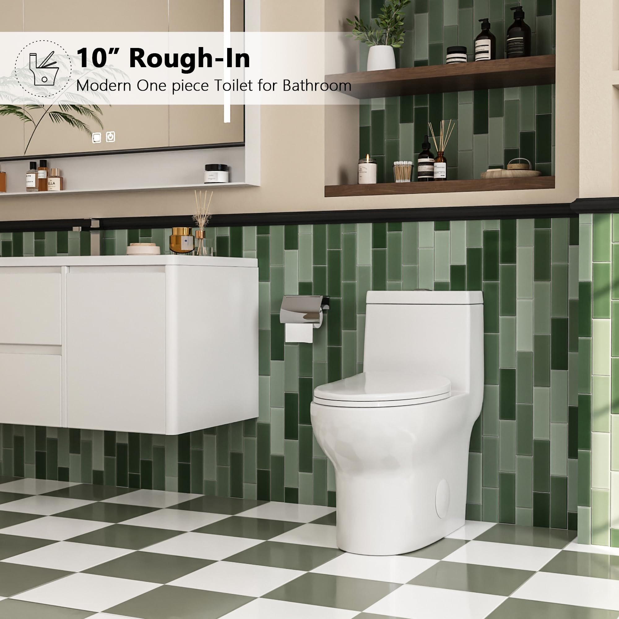 DeerValley DV-1F026R Elongated One Piece Toilet, Dual Flush 1.1/1.6 GPF Toilet with ADA Comfortable Seat Height, Powerful & Quiet Modern Standard Toilet for Bathroom, 10" Rough-In