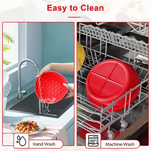 Air fryer Silicone Liners Reusable, 7.5IN Air Fryer Silicone Pot, Foldable Silicone Air Fryer Basket with Silicone Oven Mitts (Red)