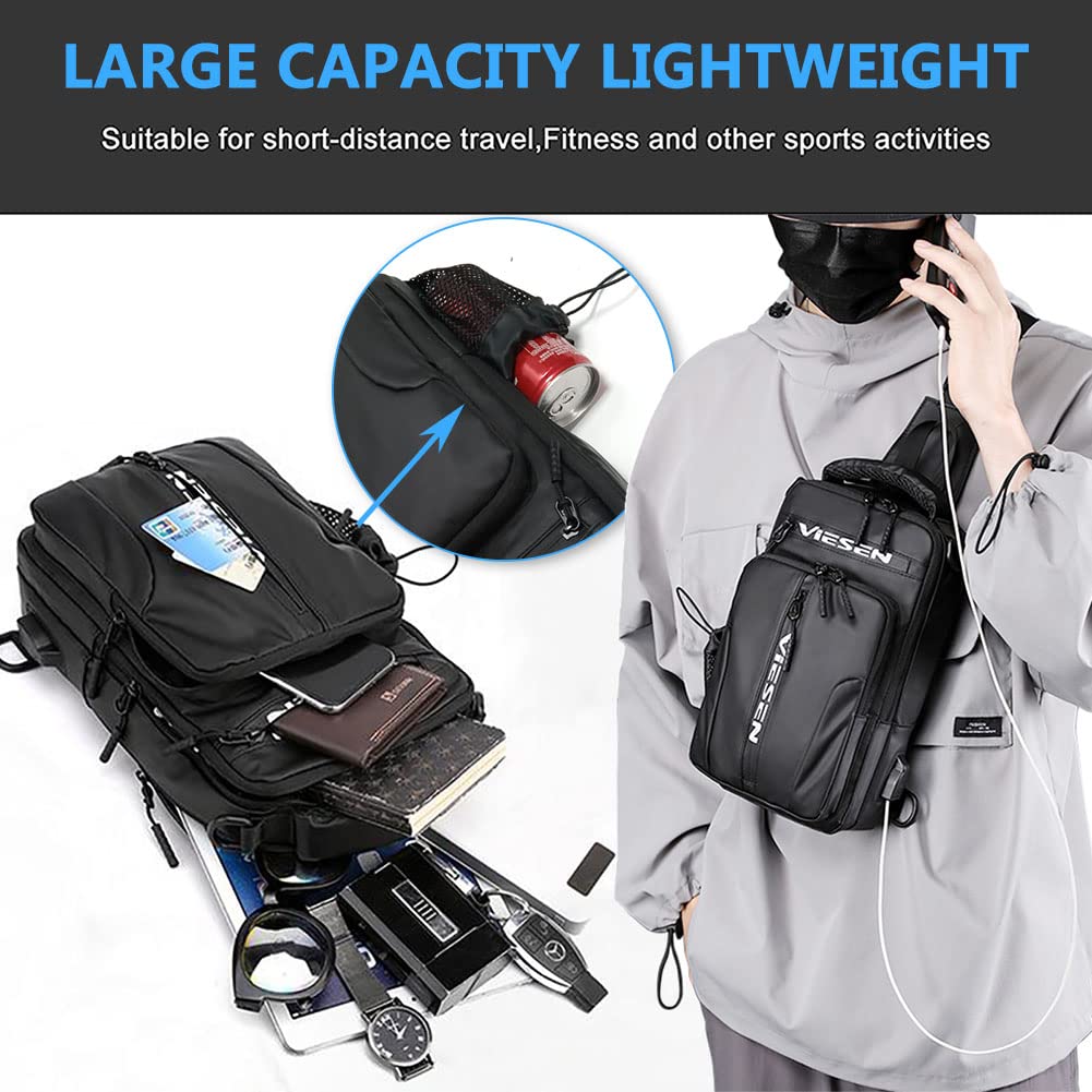 Anti Theft Sling Bag Shoulder Crossbody Backpack Chest Bag for Men Women Multipurpose Waist Pack with USB Charging Port (Grey)