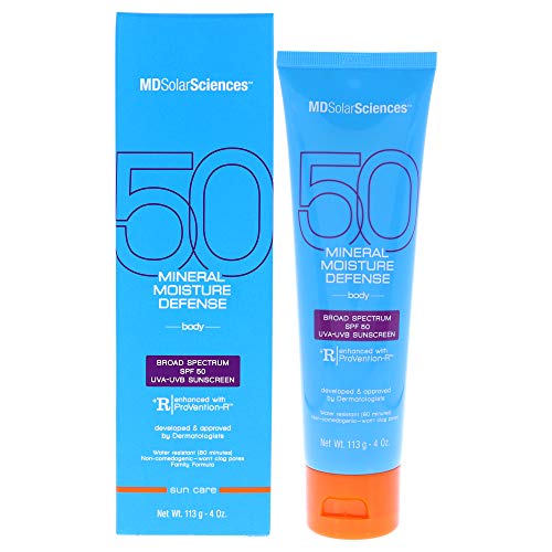 MDSolarSciences Mineral Moisture Defense SPF 50 Sunscreen for Body – Water-Resistant Broad-Spectrum UV Protection – Zinc Oxide Cream, Helps Restore Skin’s Natural Moisture Barrier, Sheer, 4 Fl Oz