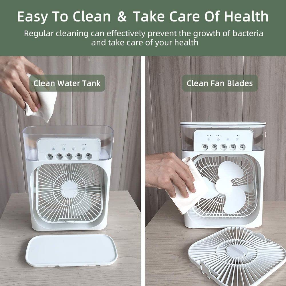 AuLink Personal Air Cooler USB Desk Fan Evaporative Cooler Humidifier with Timer, Aroma Diffuser, 7 Colors LED Light, 5 Sprays, 3 Wind Speeds for Room Travel Office