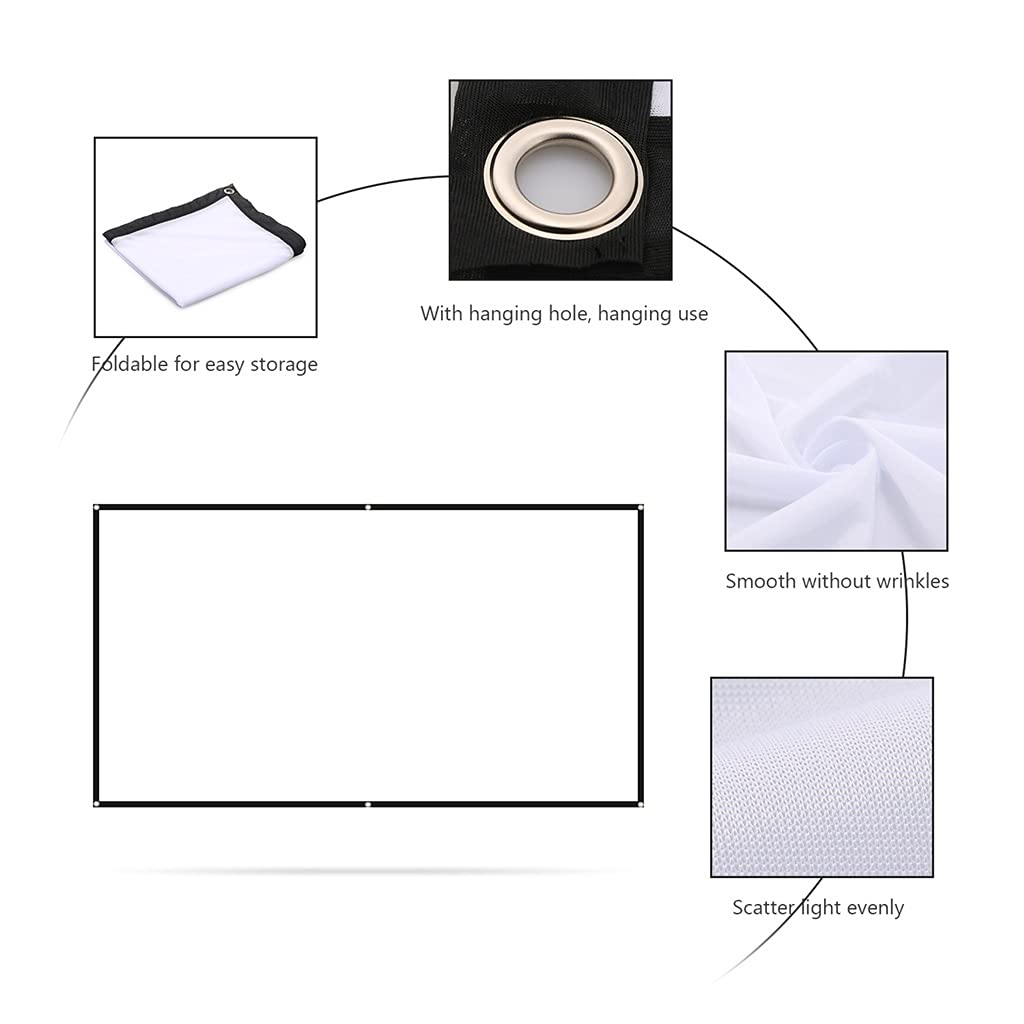 APAINI 150 inch Projector Screen Widescreen 16:9 Portable Projection Screen Anti-Crease Foldable Indoor Outdoor Projector Movies Screen
