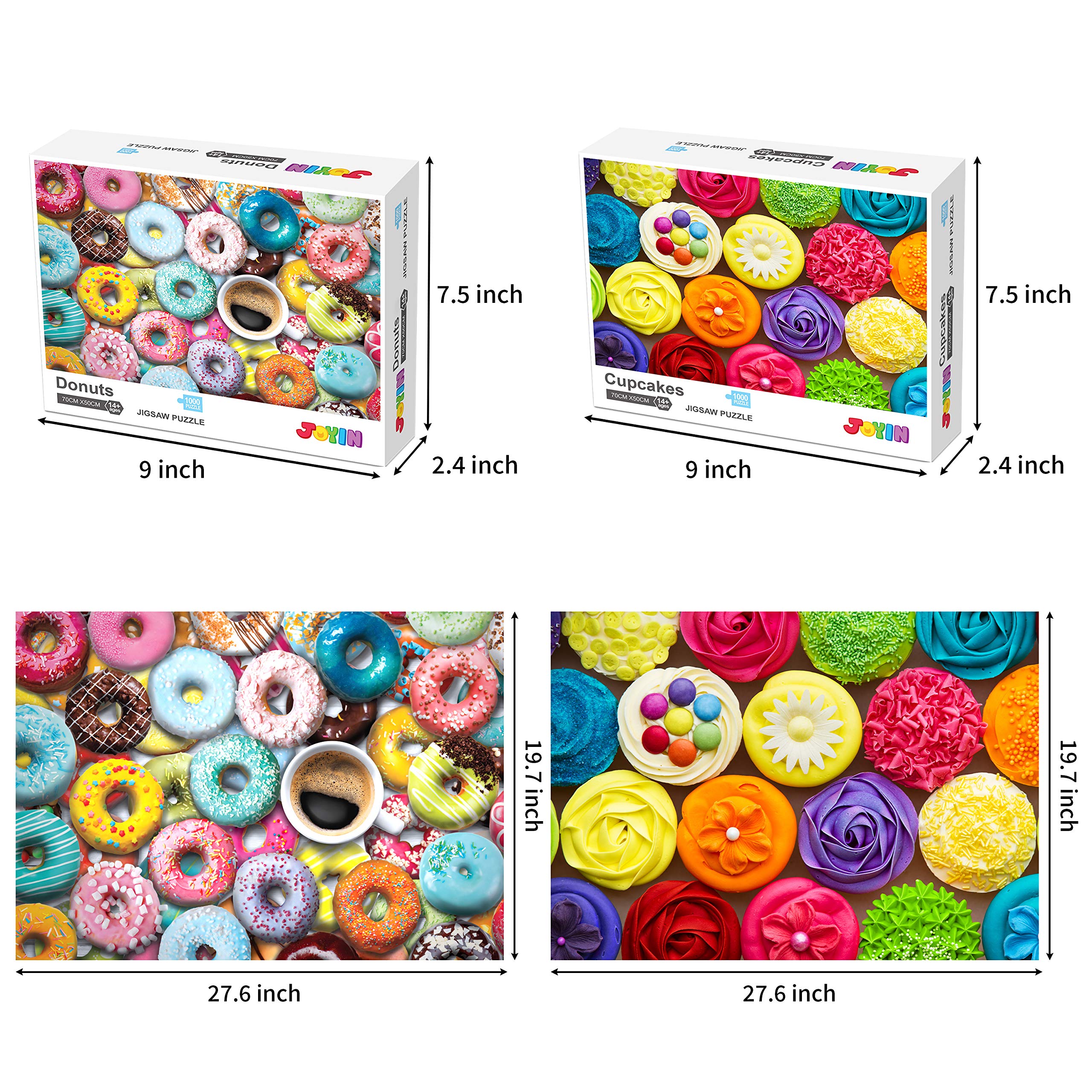 JOYIN 2 Packs 1000 Pcs Donuts and Cupcakes Puzzles, Seamless Snacks Jigsaw Puzzles for Kids Adults (28" x 20"), Premium Quality Fun Family Challenging Puzzles for Brithday