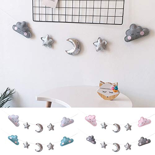 oAtm0eBcl Kids Room Wall Decor, Cartoon Moon Star Cloud Pendant Kids Room Wall Ornament Play Tent Hanging Decor,Bunting Banner Hanging Decoration Grey