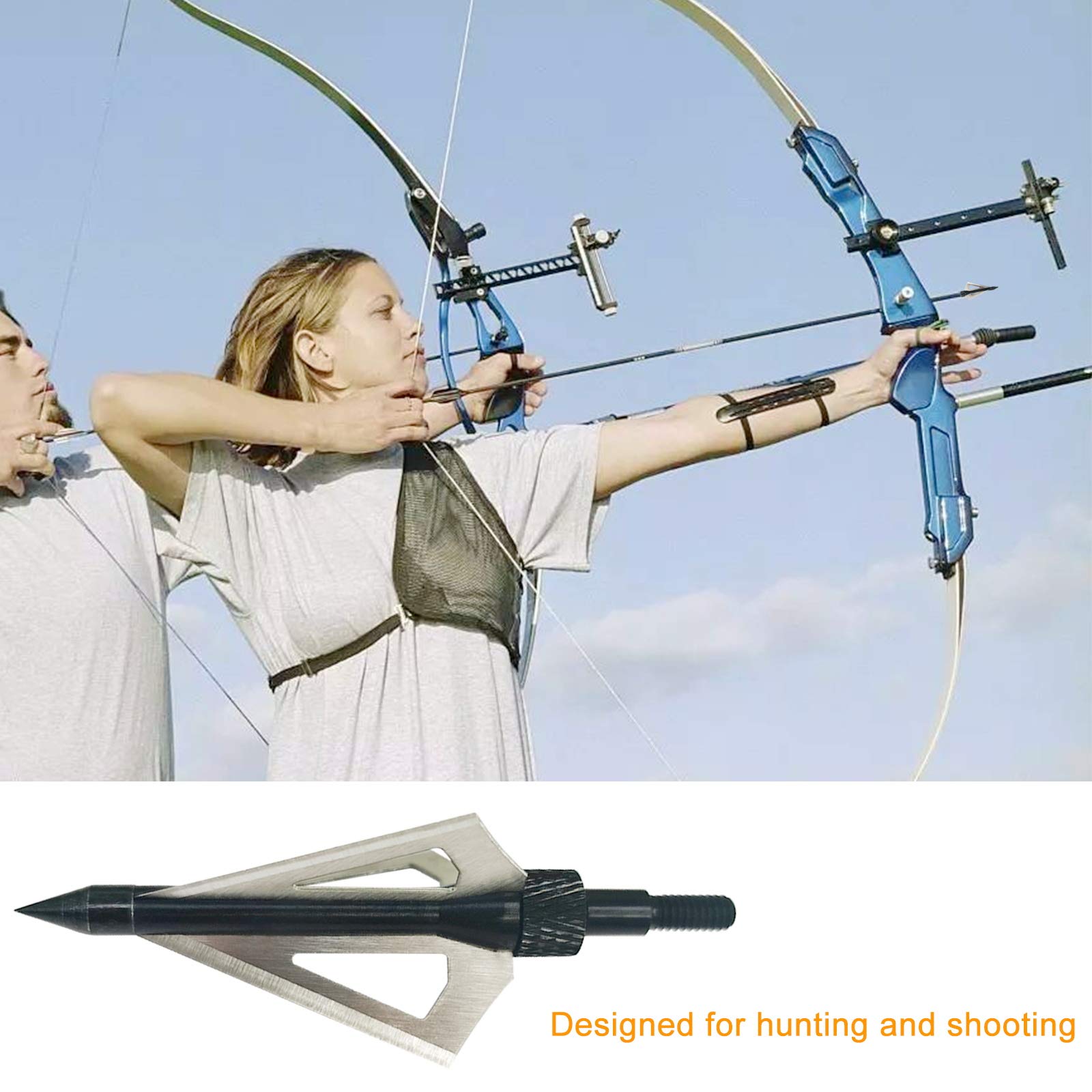 Archery Broadheads Hunting 3 Blade Archery Arrowhead 100 Gerling Threaded Spiral Head 6PCS (Black)