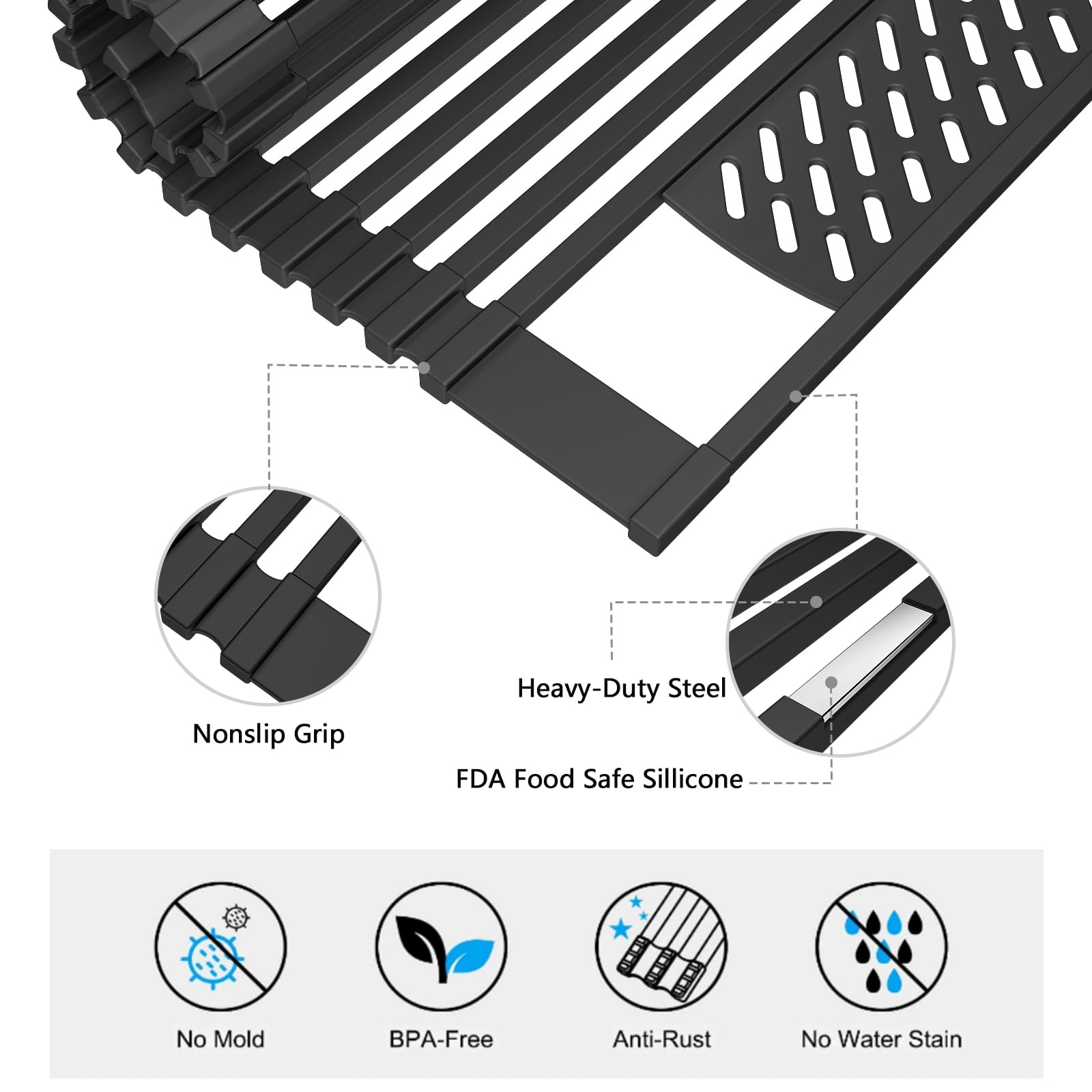 Arausk 15.7" x 14.5" Roll up Dish Drying Rack Portable Dish Rack Multipurpose Dish Drainer Foldable Stainless Steel Over Sink Kitchen Drainer Rack for Cups Vegetables (L)