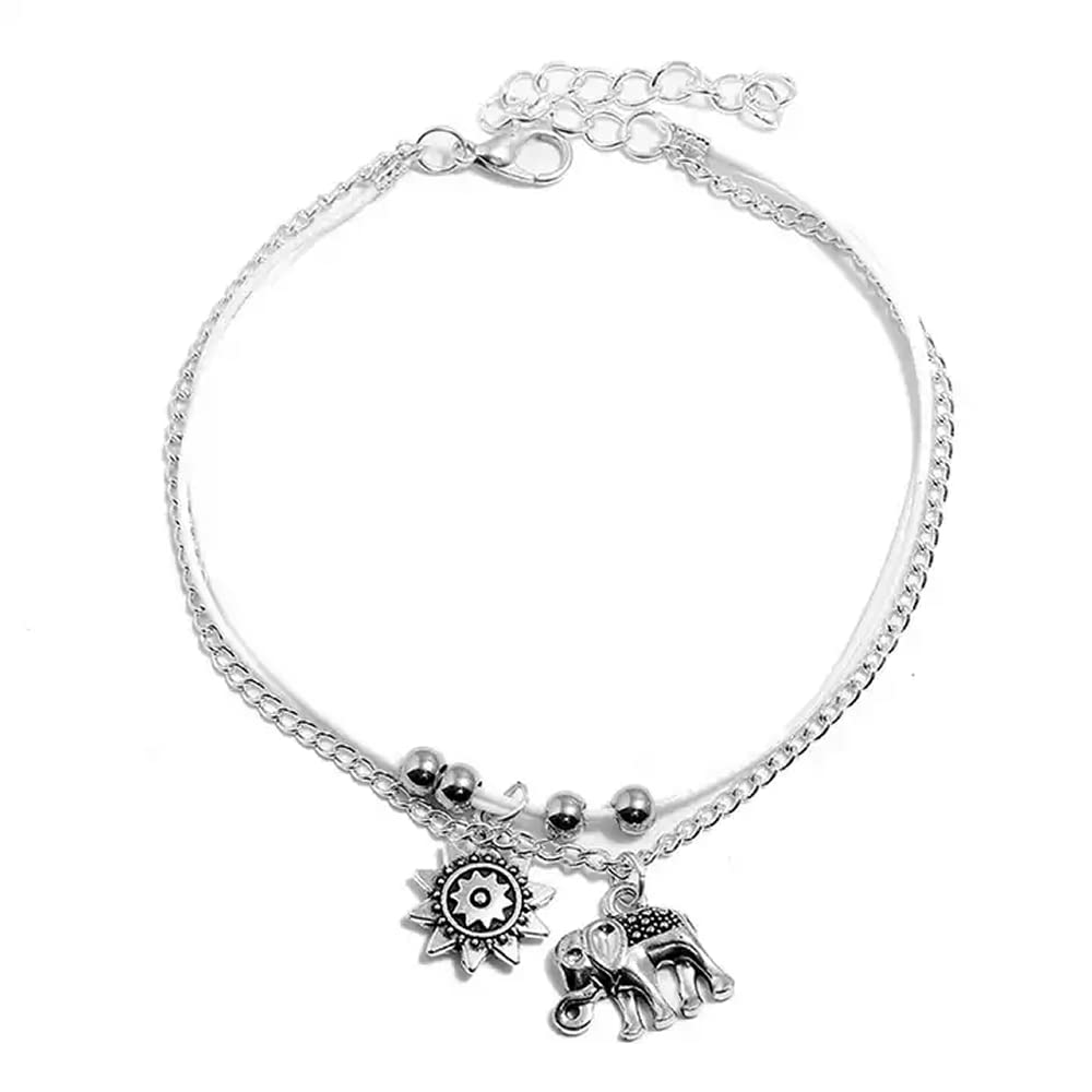 Artist Unknown Jeweky Boho Elephant Ankle Bracelets Silver Anklets Chain Sand Beach Foot Jewelry Barefoot Sandals for Women