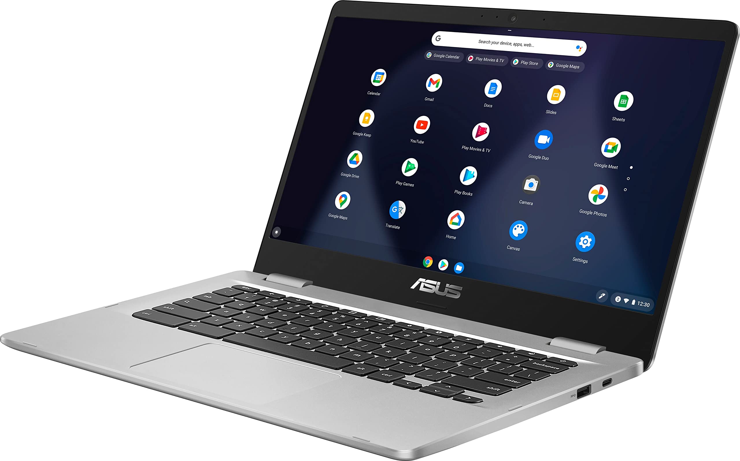 Asus (Renewed) C423NA Chromebook 14 14" FHD Laptop Computer, Intel Celeron N3350 Processor, 8GB LPDDR4 RAM, 64GB eMMC, 802.11AC WiFi, Bluetooth, USB Type-C, Silver, Chrome OS, BROAG