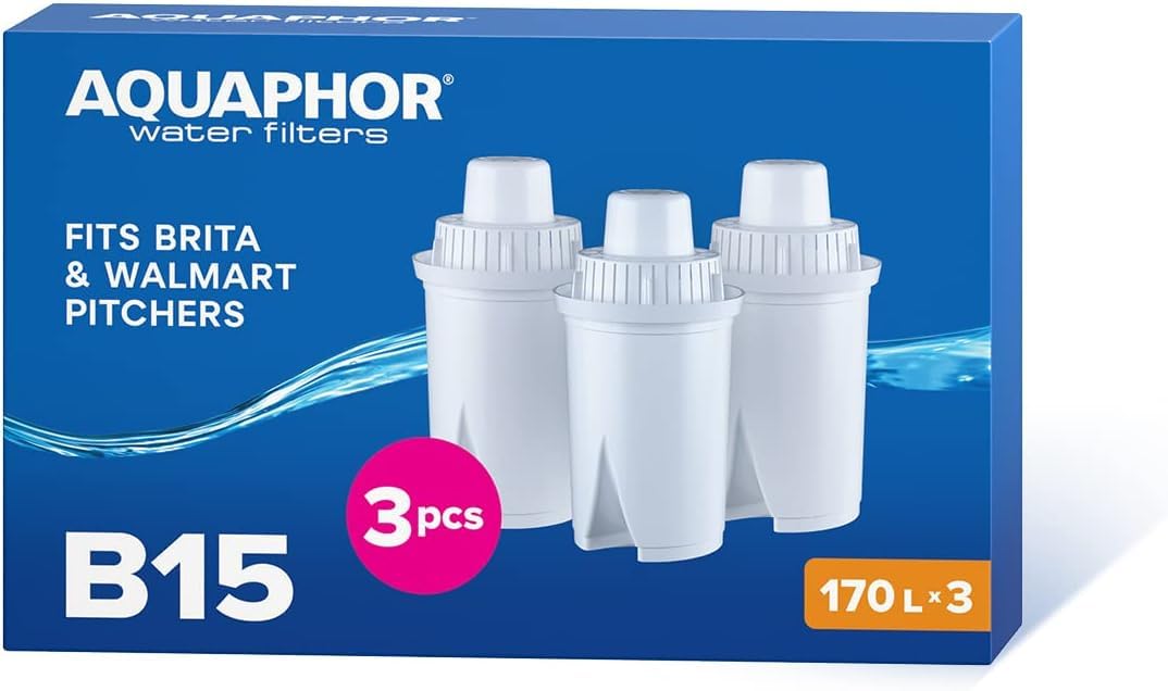 AQUAPHOR B15 Water Filter Cartridge I 3 cartridges I Filters limescale & chlorine & heavy metals I AQUALEN Technology I For better food & drink I Protects kitchen appliances I 45 Gallons per filter