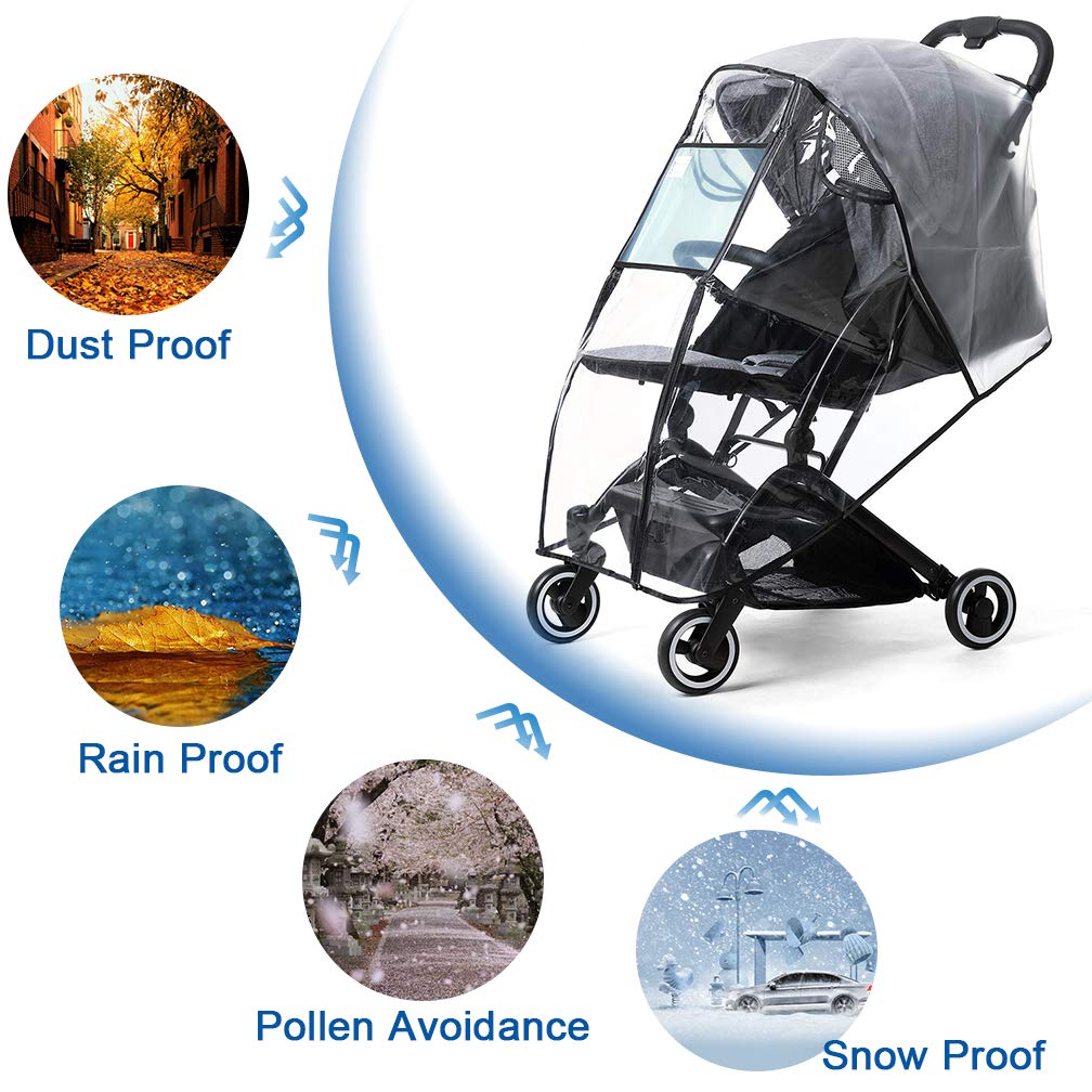 Baby Stroller Rain Cover, Maveek Plastic Stroller Cover Clear for Rain and Wind Shield, Universal Fit Transparent Stroller Accessories for Infant Toddler Newborn Proctection Product Winter All Weather