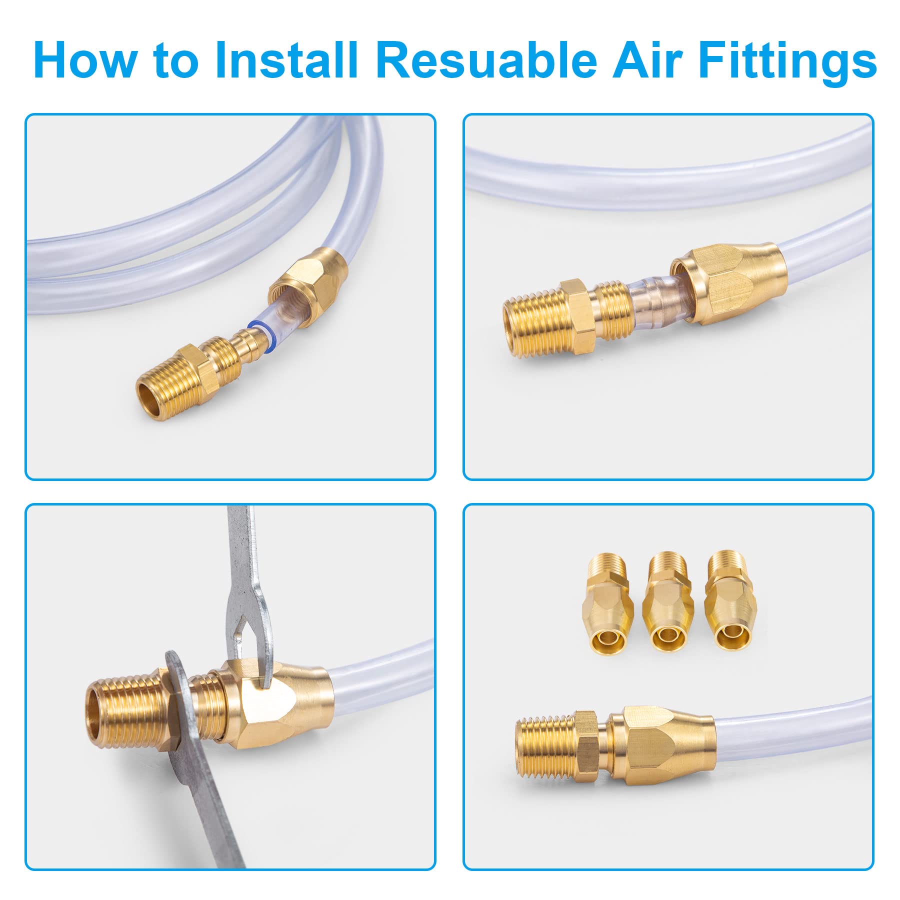Breezliy Premium Solid Brass 4PCS Reusable Replacement Fitting For 1/4-Inch ID Hose,1/4-Inch NPT Rigid