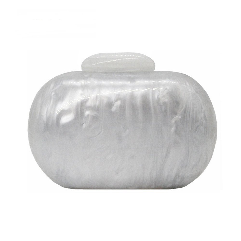 Dirmmis Fashion Women Acrylic Cute Round Marble White Pearl Party Evening Bags Luxury Prom Handbags Casual Clutch