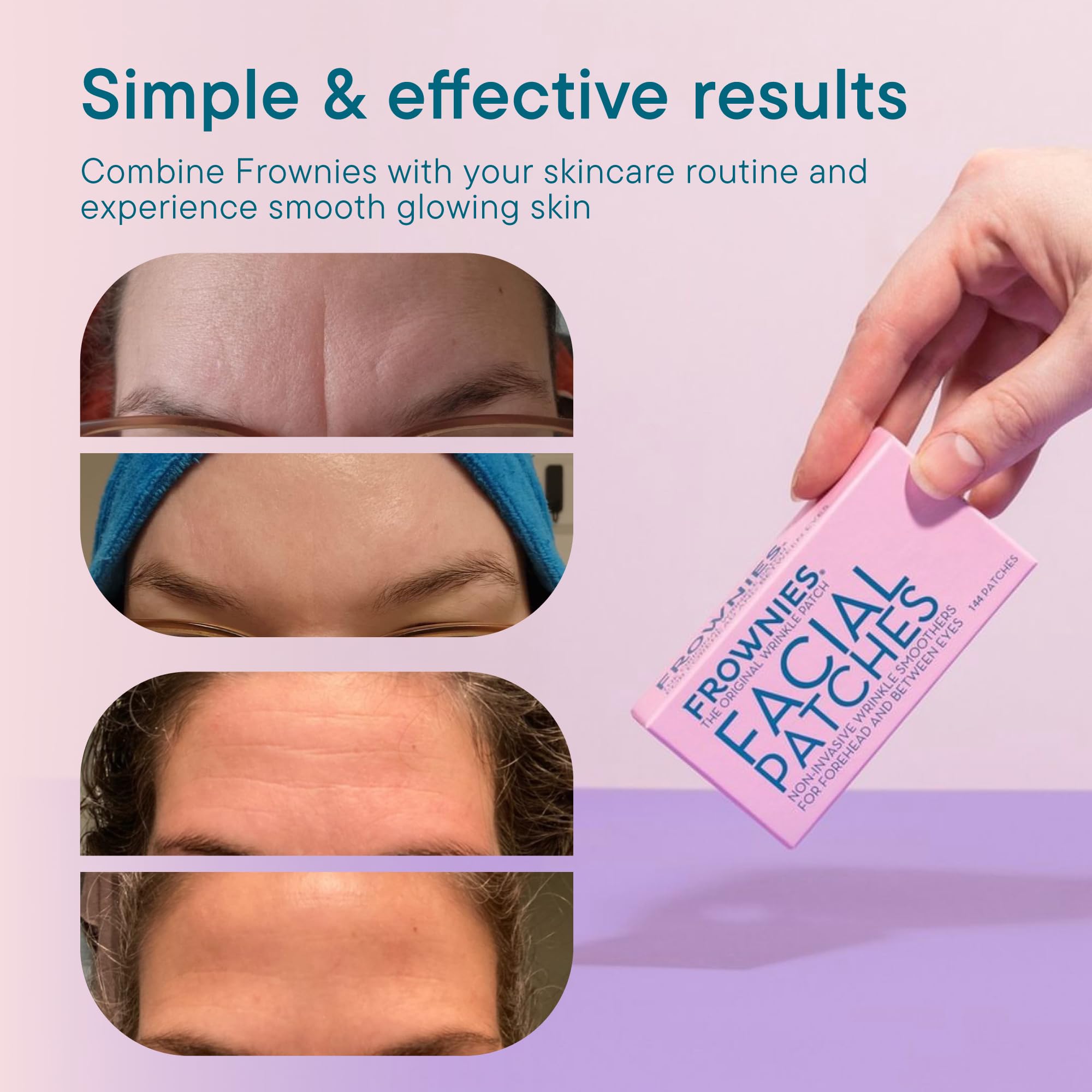 FROWNIES Forehead and Between the Eyes Facial Patches - Hypoallergenic Patches to Smooth & Soften Forehead Horizontal & Eleven Lines - For Overnight Use, 144 count