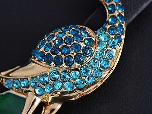 Alilang Golden Tone Blue Green Colored Rhinestone Peacock Bird Pendant Chain Necklace