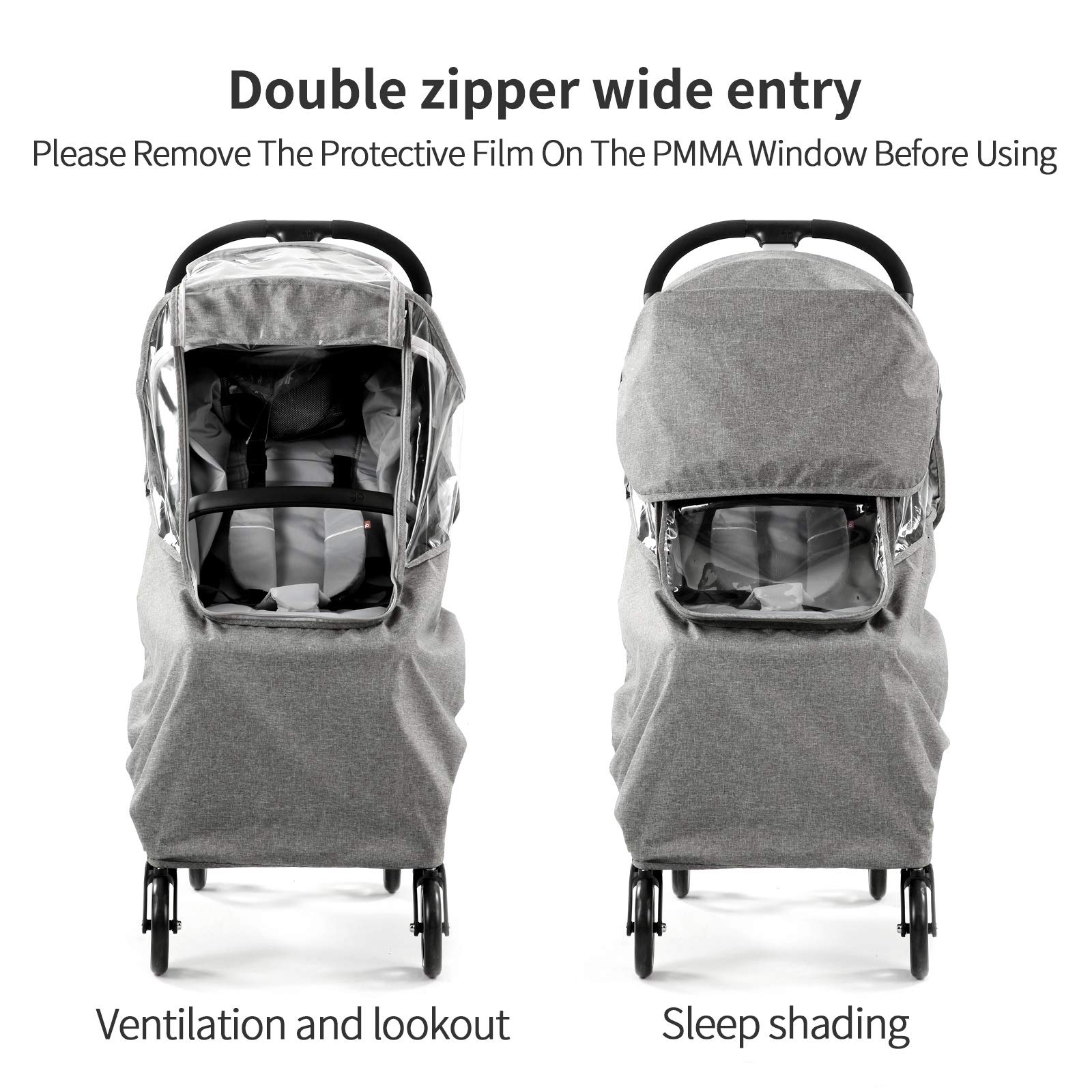 Baby Stroller Weather Shields, Pushchairs Accessories Strollers Breathable Raincoat, Stroller Rain Cover Universal, Protect from Rain Snow Dust Insects Waterproof Windproof (Gray)
