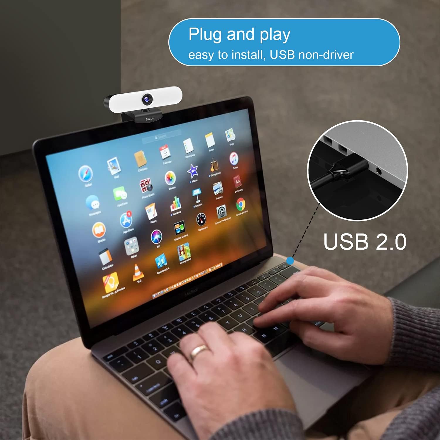 AWOW USB Webcam,1080P Streaming Webcam with Microphone for PC, MAC, Laptop, Plug and Play Web Camera with Touch Control Light for YouTube, Skype, Video Calling, Studying, Conference, Teams, Zoom