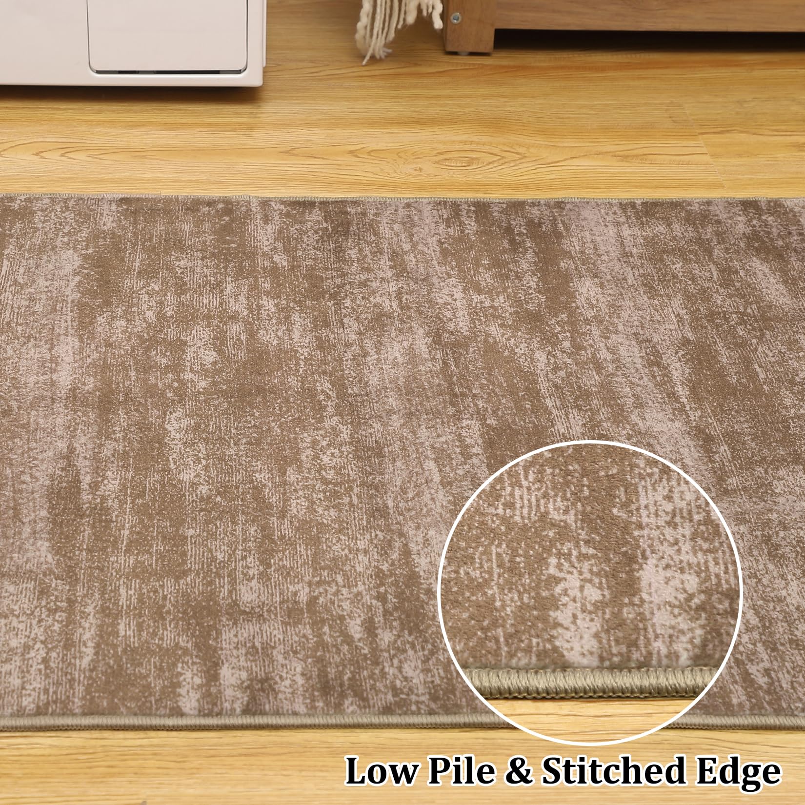 RUGSREAL Round Area Rug 3ft Solid Area Rug Washable Indoor Floor Carpet Contemporary Area Rug Modern Round Rug for Bedroom Living Room Kitchen Home Office, Taupe