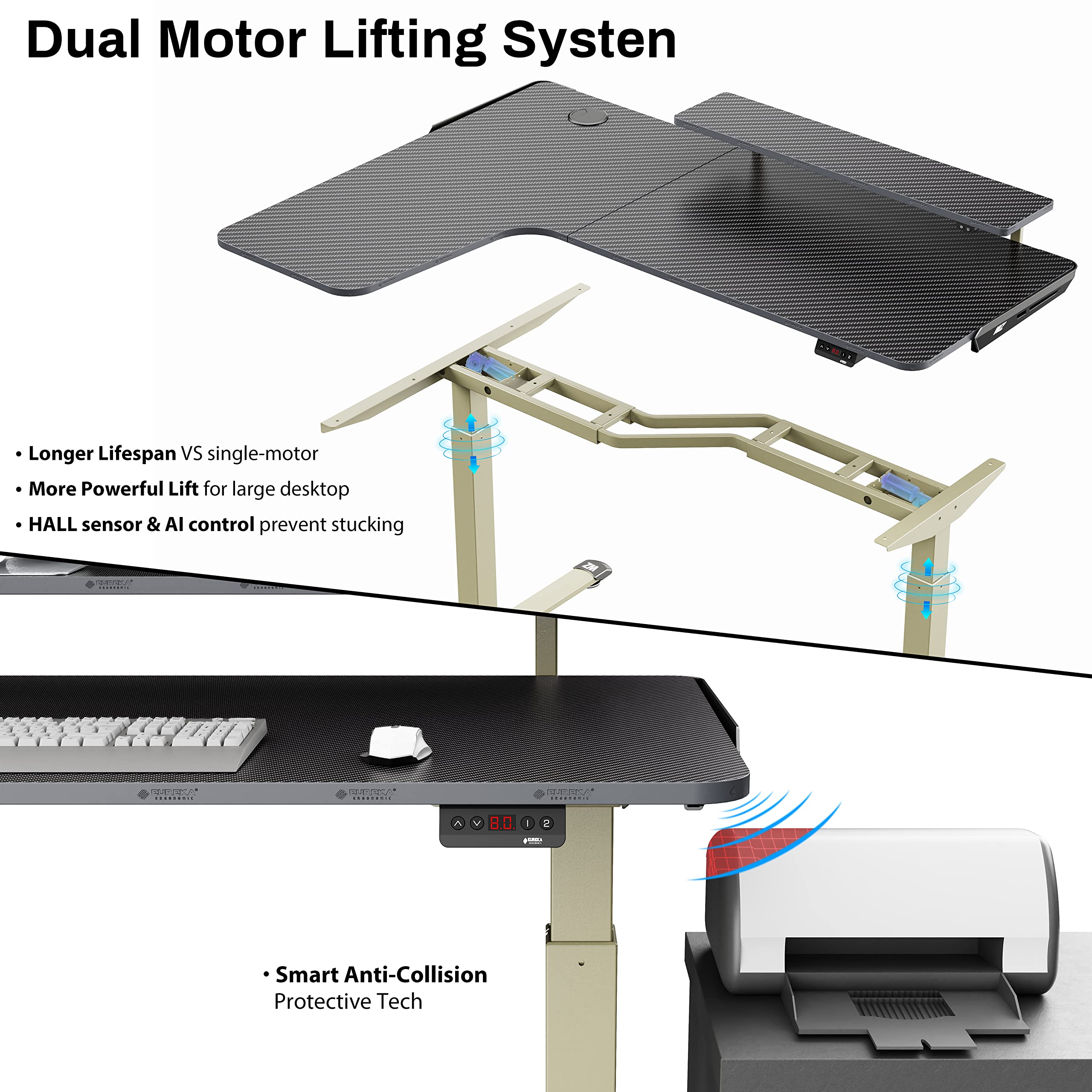L Shaped Electric Height Adjustable Standing Desk Keyboard Tray,61" Stand Up Corner Computer Desk,Dual Motor Sit Stand Home Office Desk with Monitor Riser Memory Preset Mouse Pad RGB Lights