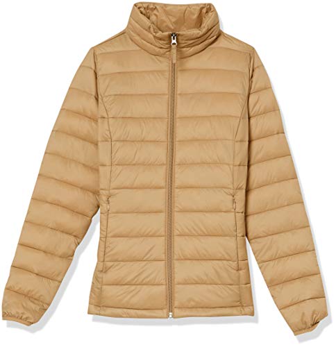 Amazon Essentials Women's Lightweight Long-Sleeve Water-Resistant Packable Puffer Jacket (Available in Plus Size), Camel, Large