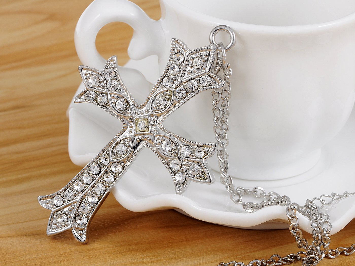 Alilang Vintage Inspired Reproduct Large Crystal Cross Necklace Pendant