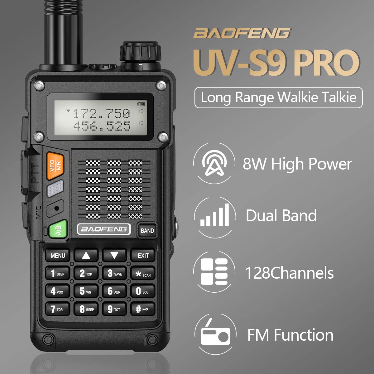 Baofeng UV-S9 Pro 8W Ham Radio Handheld Walkie Talkies Two Way Radio with Rechargeable Battery Long Range Portable Baofeng Radio with Complete Set